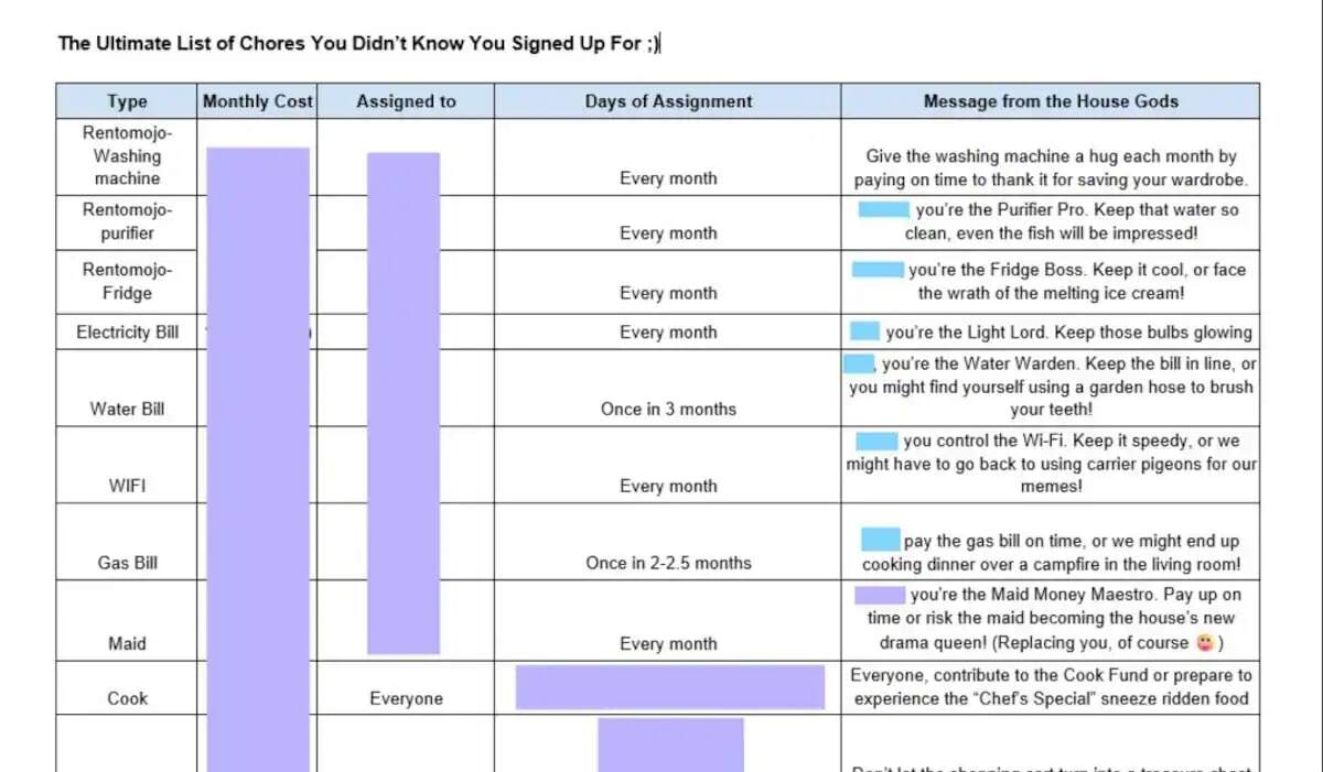 Bengaluru Engineer’s Corporate-Style Chore Chart Goes Viral: A ...